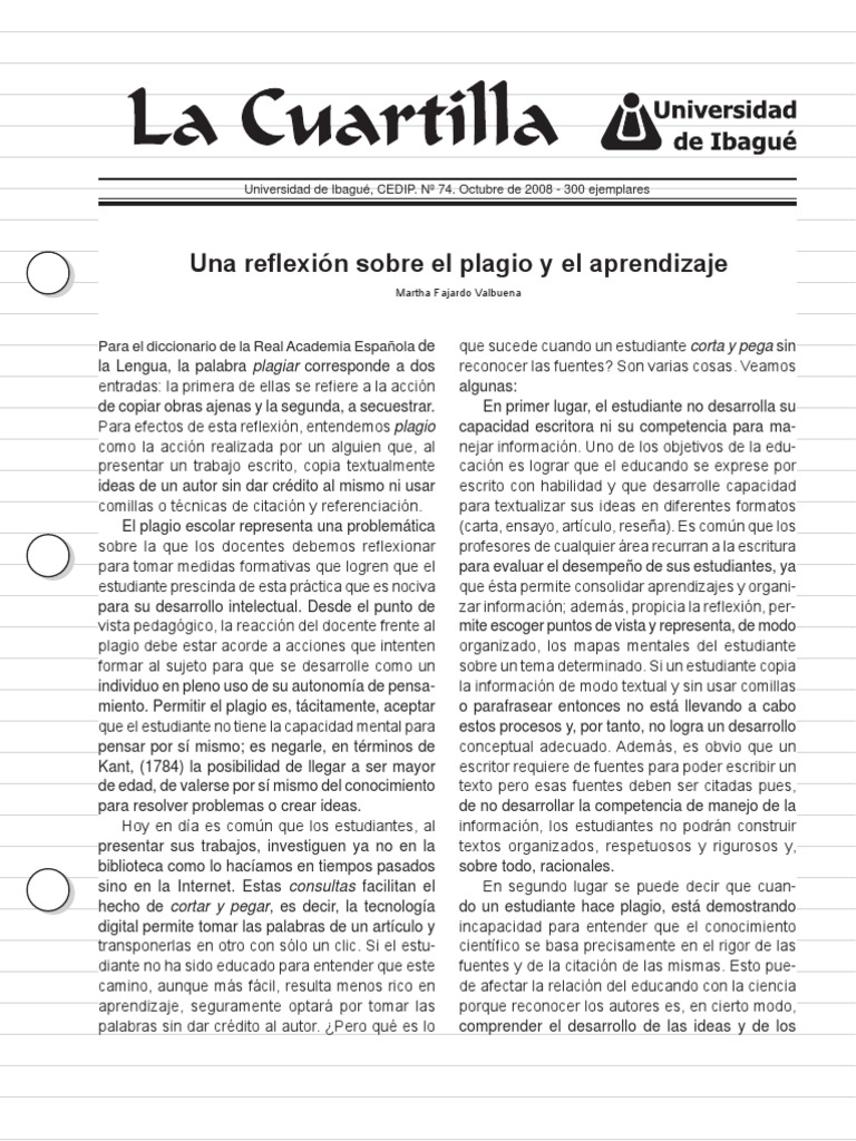 La Cuartilla. Una Reflexin Sobre El Plagio y El Aprendizaje | PDF ...