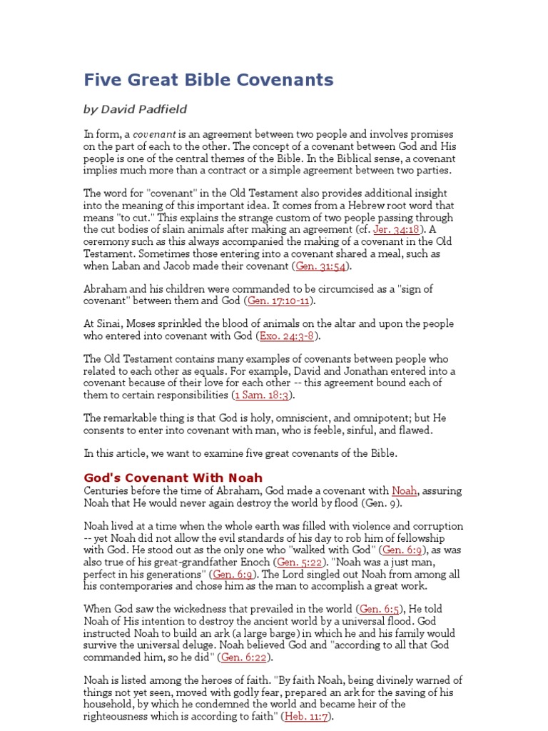 Five Great Bible Covenants | PDF | Covenant Theology | Covenant (Biblical)