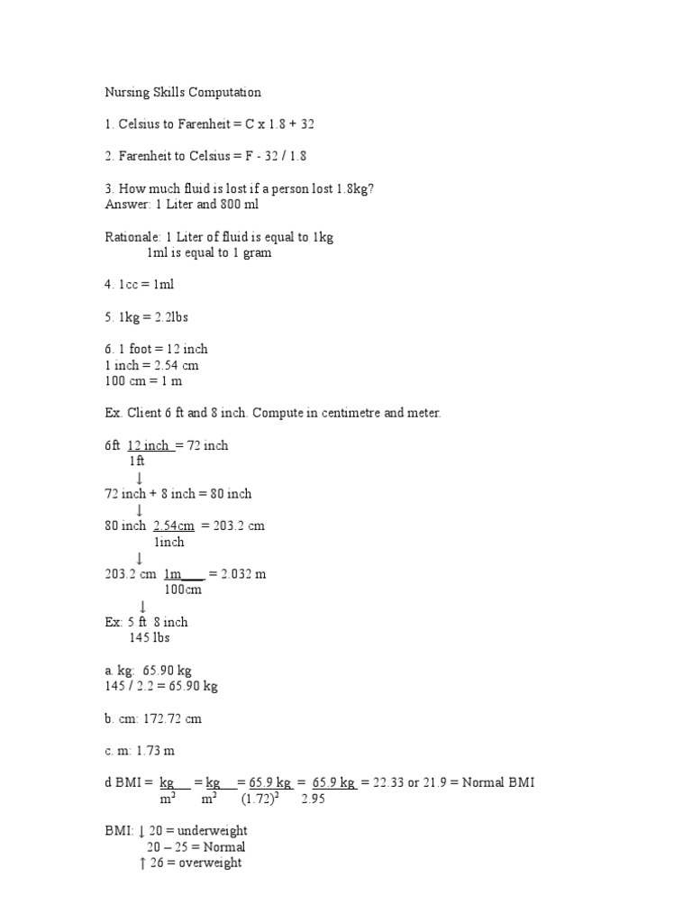 Nursing Skills Computation Part 1 | PDF
