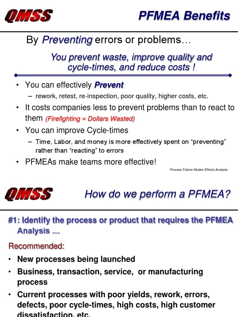 PFMEA Benefits: Preventing Process Failures | PDF