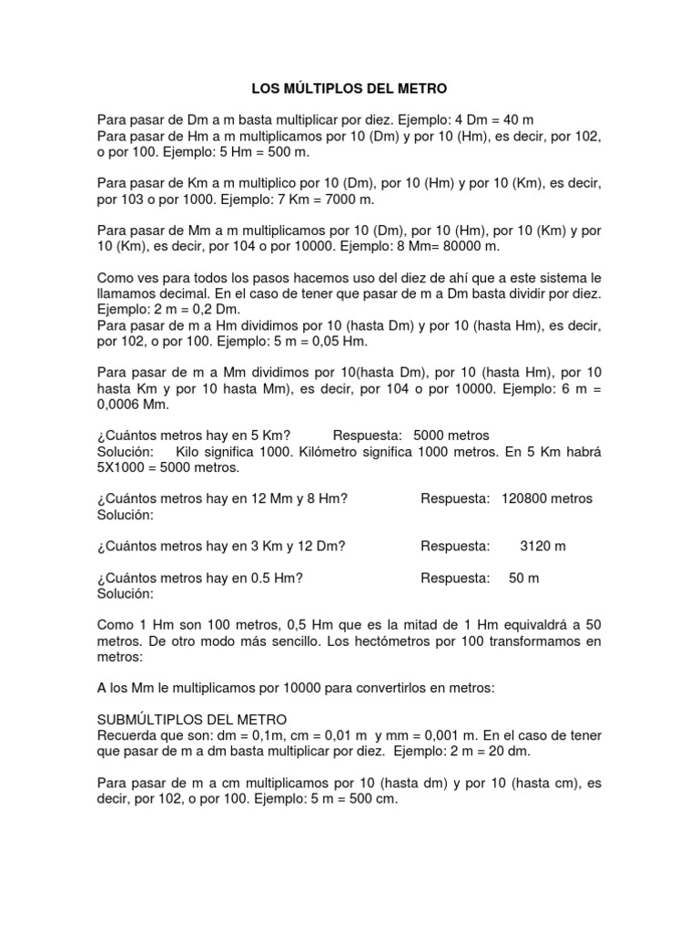 Los Múltiplos Del Metro | PDF | Tonelada | Volumen