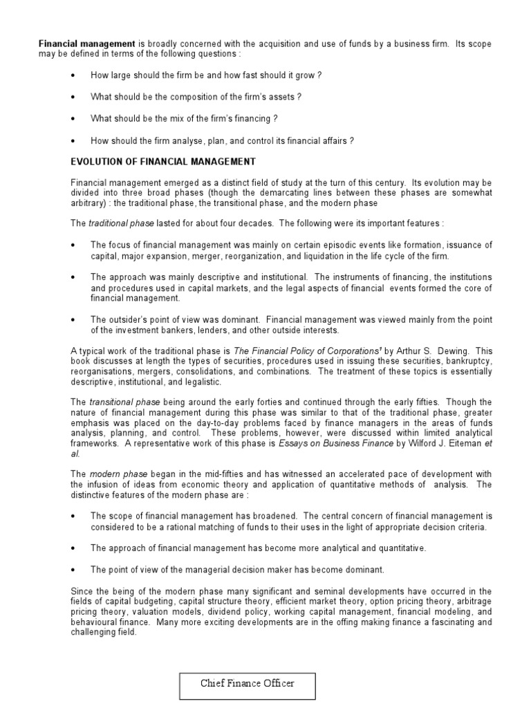 Evolution of Financial Management | PDF | Investing | Balance Sheet