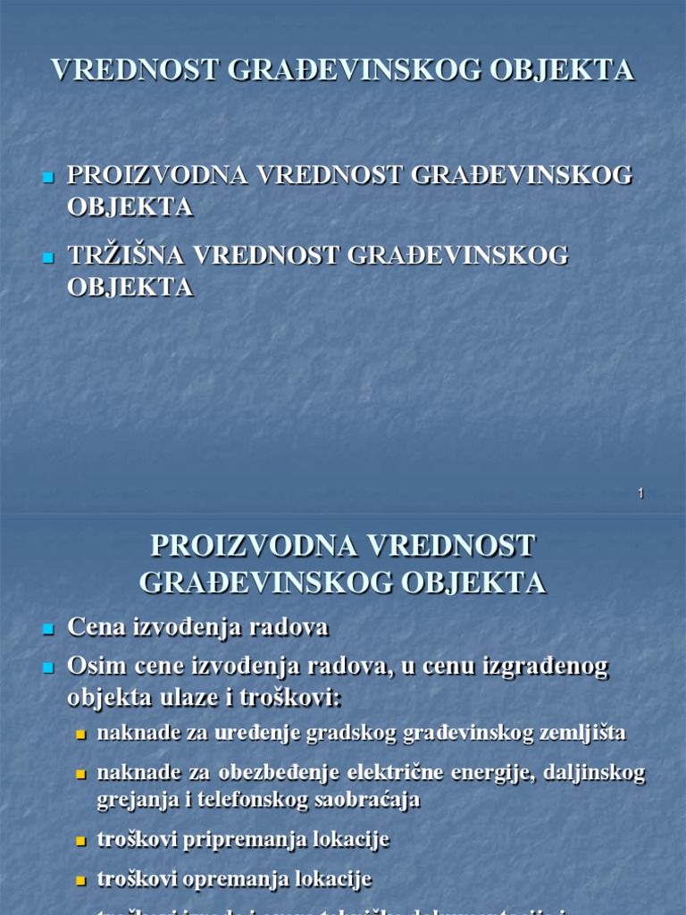 Vrednost Gradjevinskog Objekta - Upravljanje Investicijama | PDF
