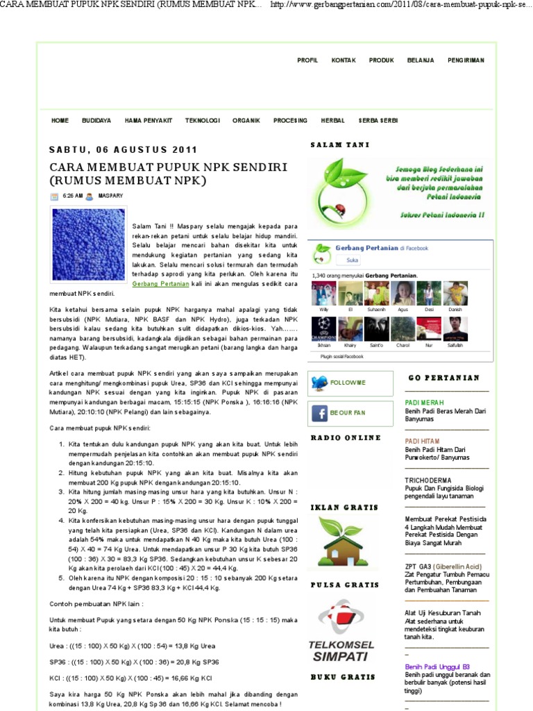 Cara Membuat Pupuk NPK Sendiri (Rumus Membuat NPK) | PDF