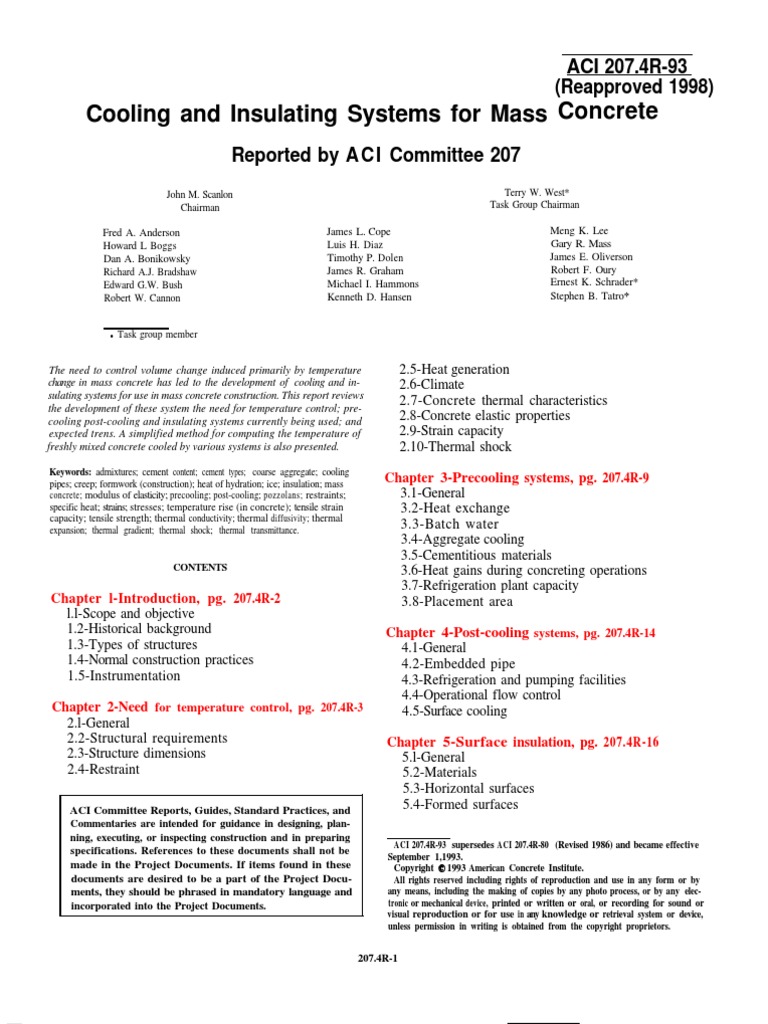 ACI-207.4R-93 Cooling and Insulating Systems For Mass Concrete | PDF ...