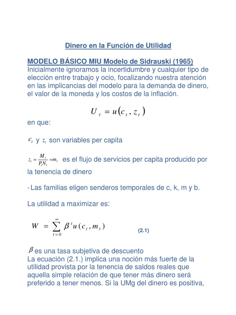 Dinero en La Funcion de Utilidad | PDF | Inflación | Capital (economía)