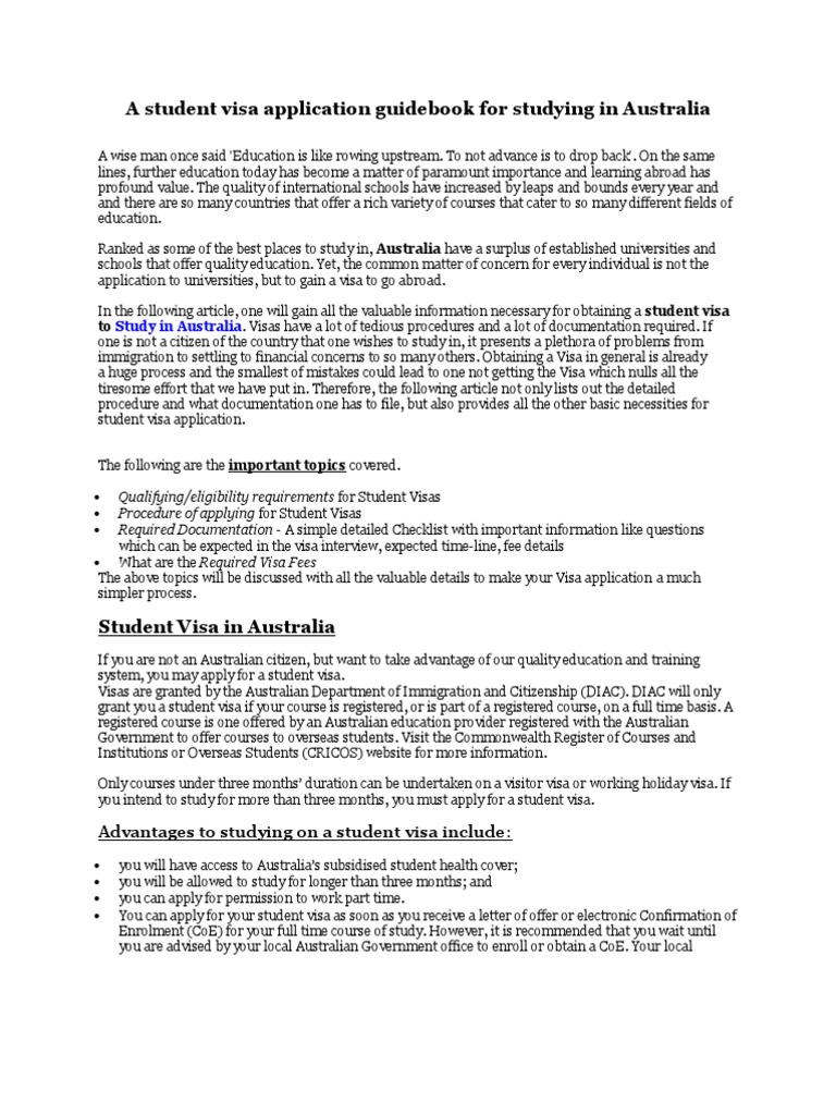 A Student Visa Application Guidebook For Studying In Australia Travel