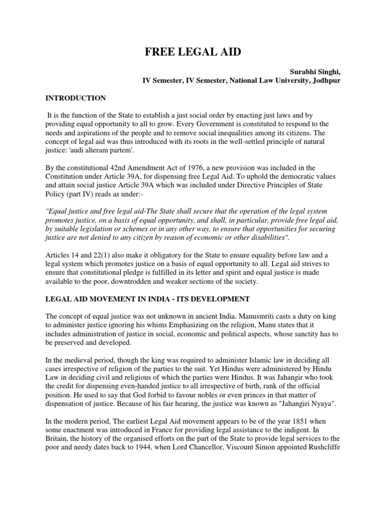 Free Legal Aid | PDF | Legal Aid | Supreme Court Of India