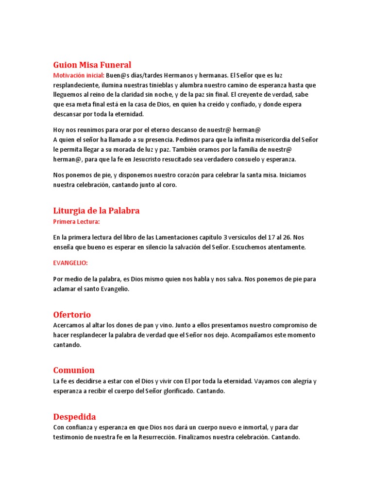 Programa De Misa De Entierro Cristiano