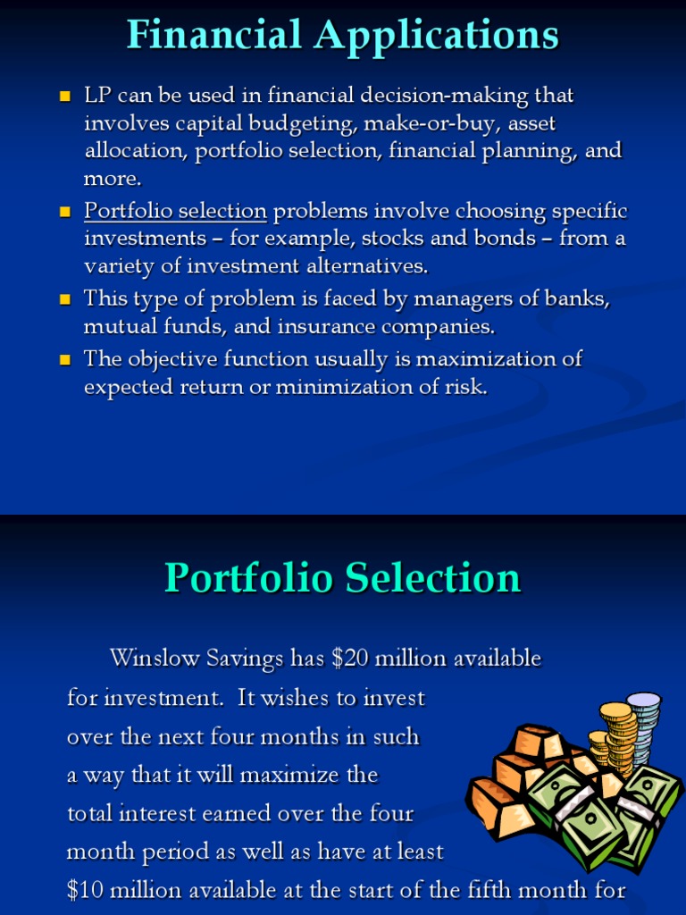 Linear Programming Applications | PDF | Portfolio (Finance) | Bonds ... Linear Programming Applications | PDF | Portfolio (Finance) | Bonds ...