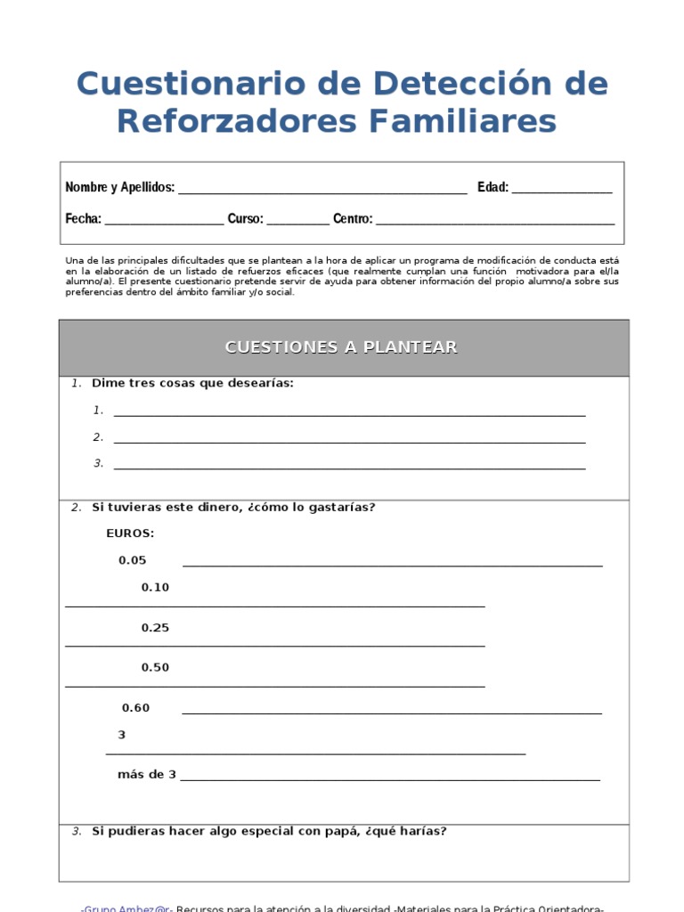 Cuestionario de Deteccion de Refuerzos Familiares | PDF