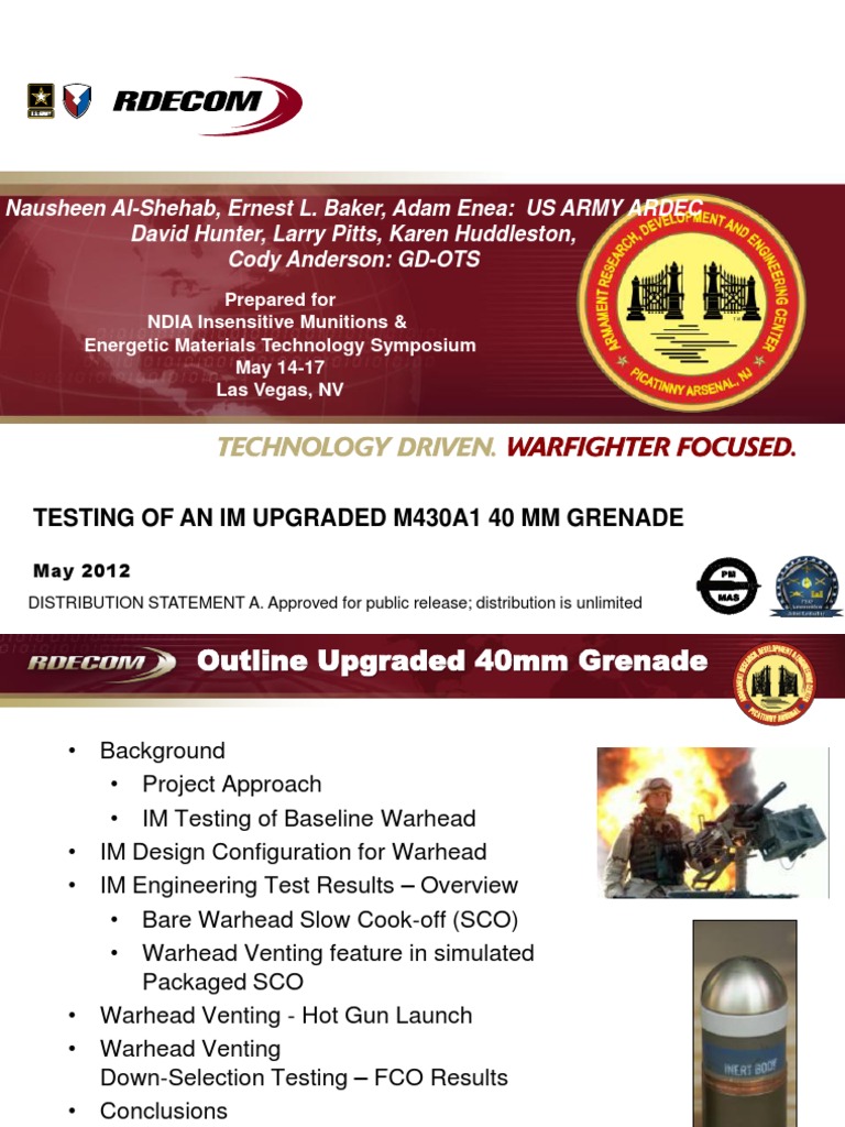 IM Testing of M430A1 40mm Grenade | PDF | Fuze | Gun
