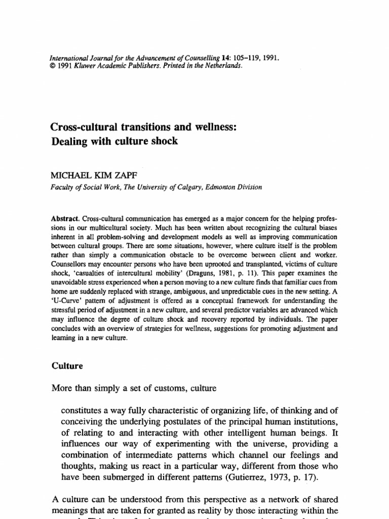 Cross-Cultural Transitions and Wellness Dealing With Culture Shock ...