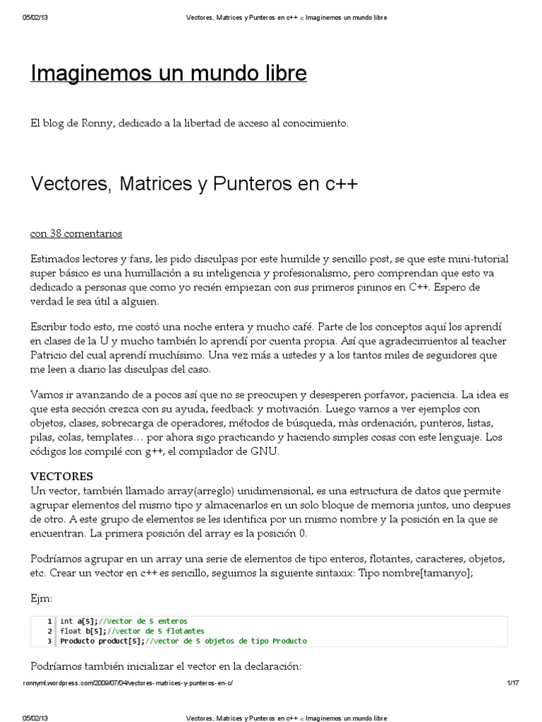 Vectores, Matrices y Punteros en C++ | PDF | Estructura de datos de ...