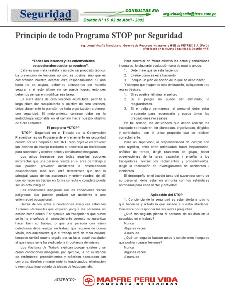 Programa STOP: Seguridad en el Trabajo | PDF | La seguridad | Recursos ...
