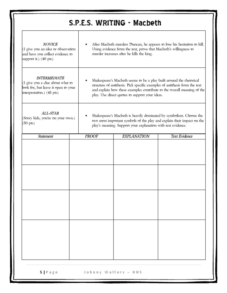 Macbeth Writing Guide: Analysis Prompts | PDF