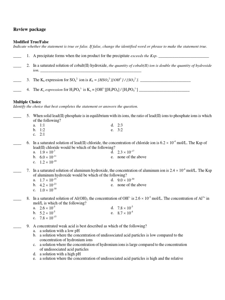 Review Package - KSP Acids and Bases | PDF | Acid | Hydroxide