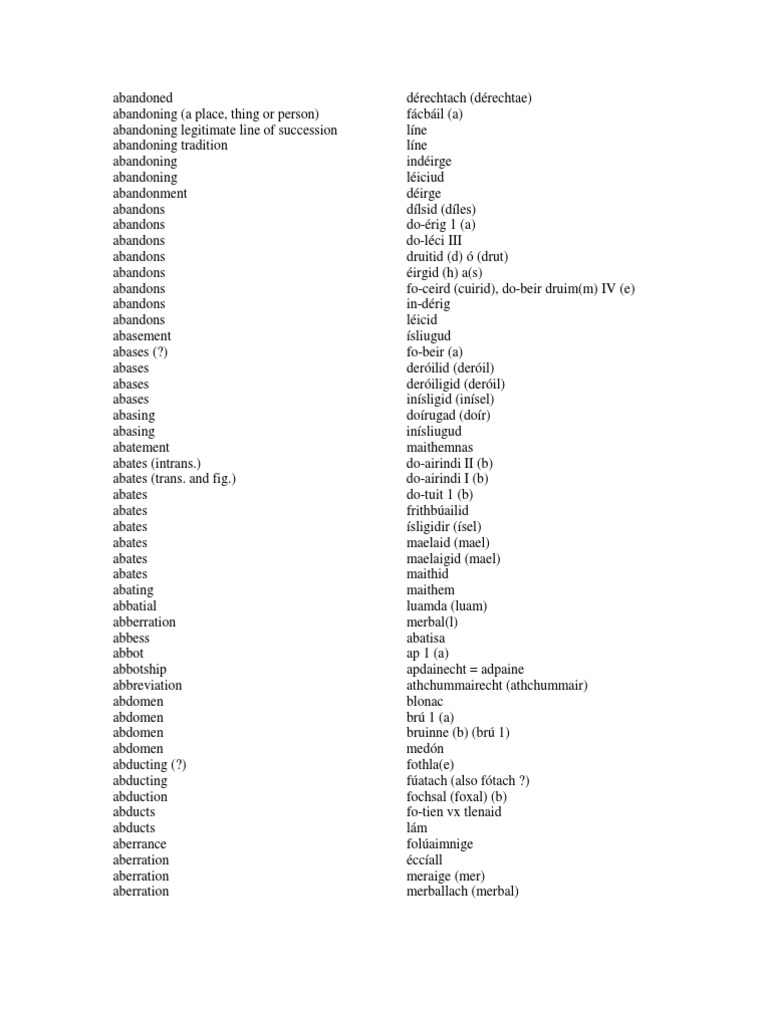 Old Irish Gaelic Wordlist - English Old Gaelic Dictionary | PDF