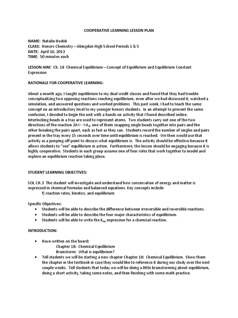 Sample Lesson-Cooperative Learning | PDF | Chemical Equilibrium ...