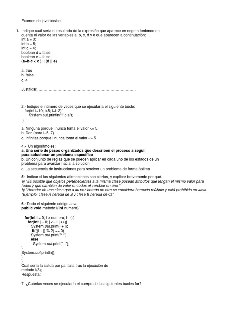 Examen de Java B+ísico | PDF | Java (lenguaje de programación ...
