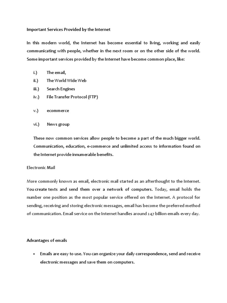 Important Services of the Internet | PDF | World Wide Web | Internet & Web