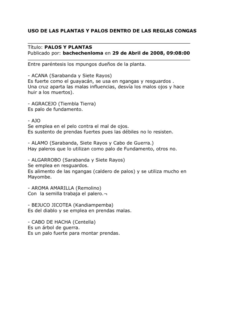 Uso de Las Plantas y Palos Dentro de Las Reglas Congas | PDF | Hogar ...