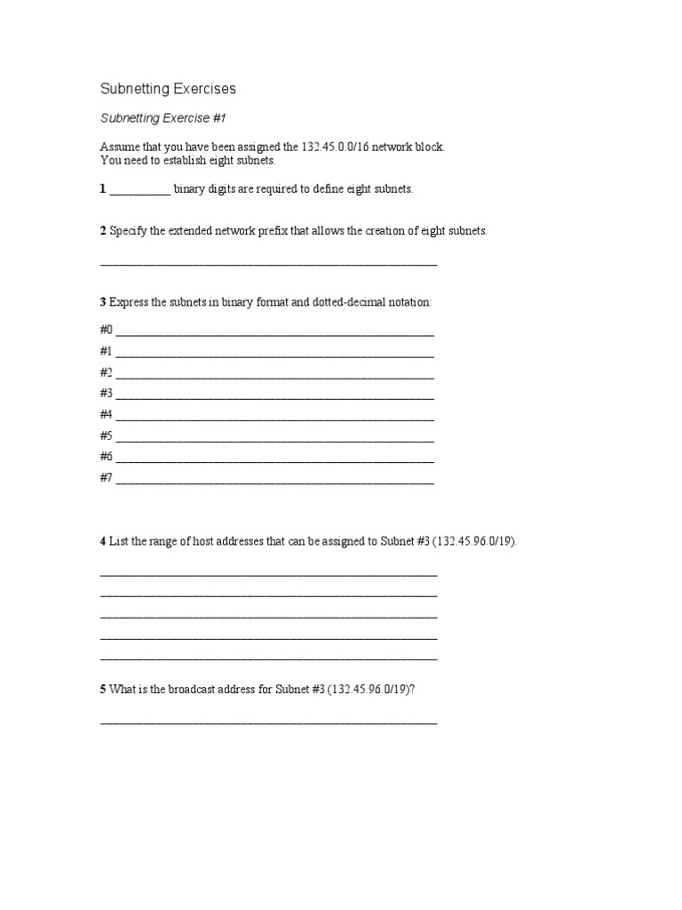 Subnetting Exercises | PDF | Ip Address | Network Layer Protocols