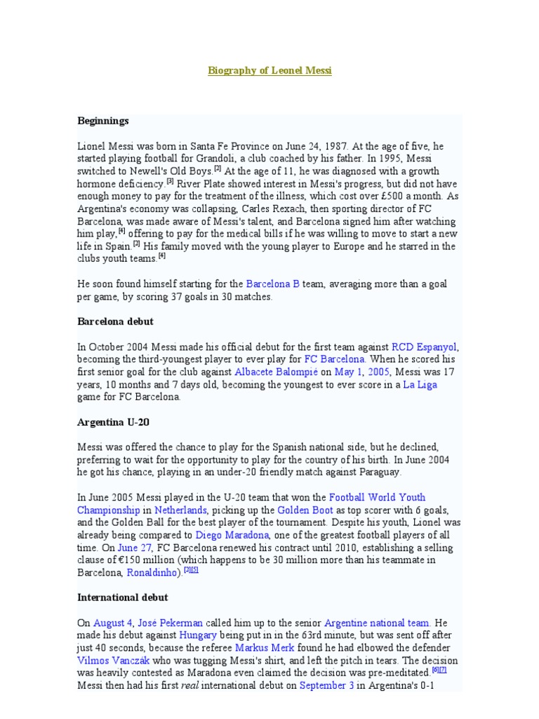 Biography of Lionel Messi | PDF | Lionel Messi | Fc Barcelona