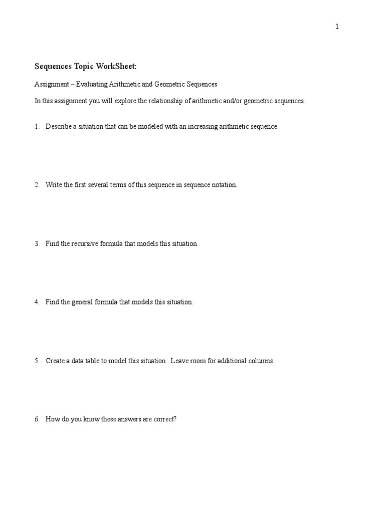 Sequences Topic Worksheet | PDF | Sequence | Arithmetic