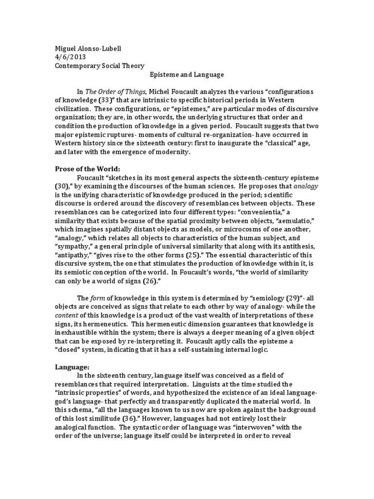 Epistemé and Language - Miguel | PDF | Discourse | Western Philosophy