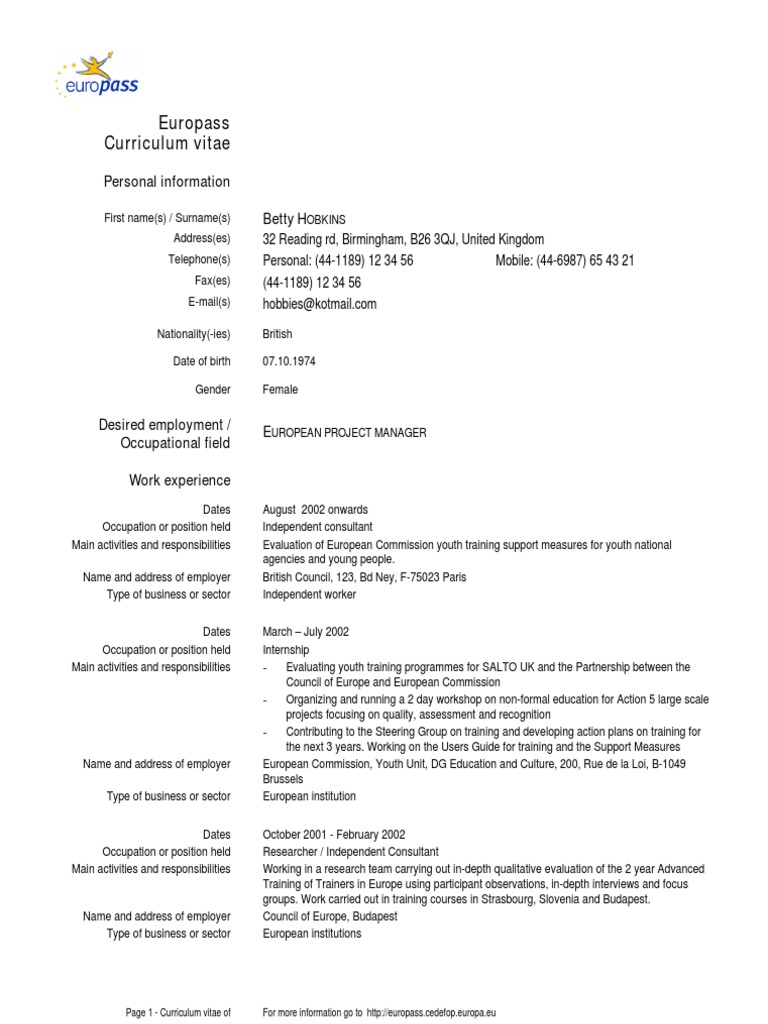 Model CV European Complatat Engleza | PDF | Behavior Modification ...