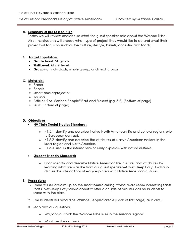EDEL453 Spring2013 SuzanneGarlick Unit 1 History DAY 4 | PDF | Native ...