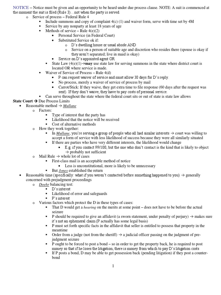 Civil Procedure Final Checklist | PDF | Service Of Process | Lawsuit