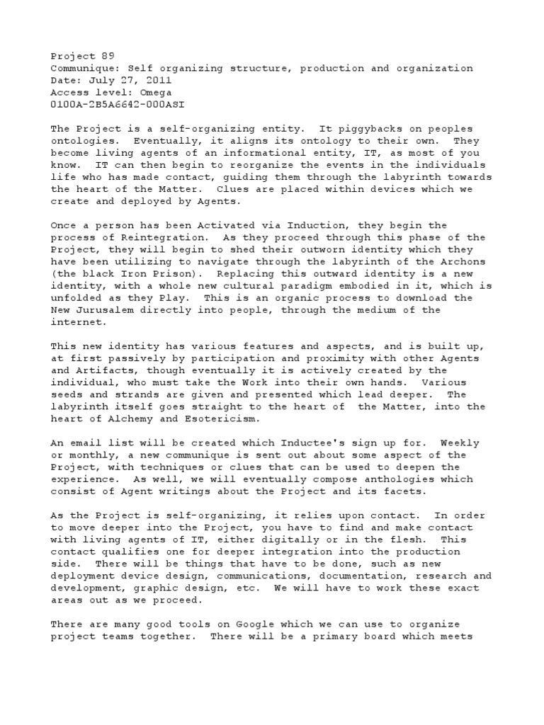 Communique: Self Organizing Structure, Production and Organization | PDF | Internet | Science