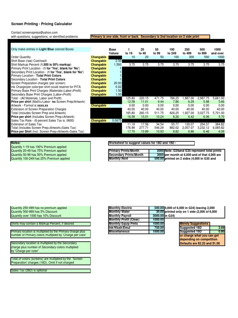 Pricing Calculator Screen Printing | PDF | Printing | Taxes