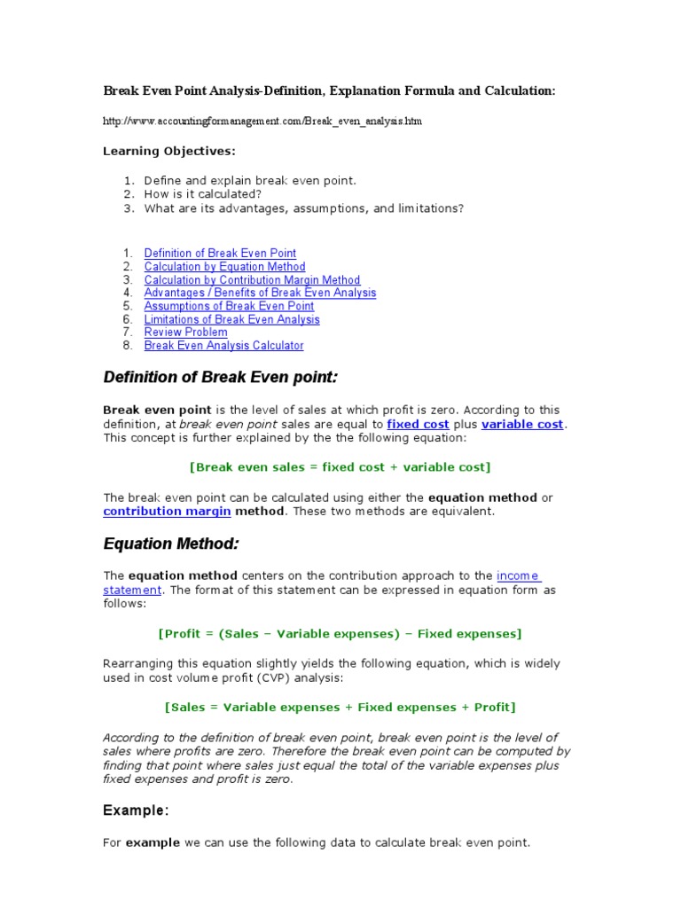 Break Even Point Analysis Explained | PDF | Business Economics | Business