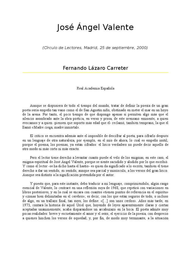 José Ángel Valente: un poeta instalado en los límites entre la vida y ...