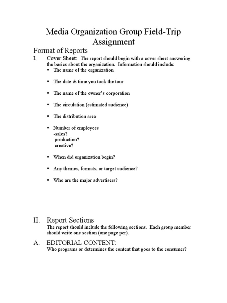 Media Organization Group Field-Trip Assignment: Format of Reports | PDF