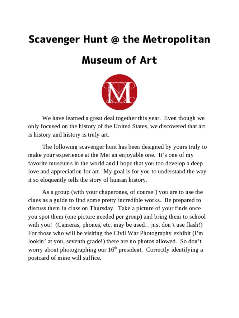 Met Museum Scavenger Hunt Guide | PDF