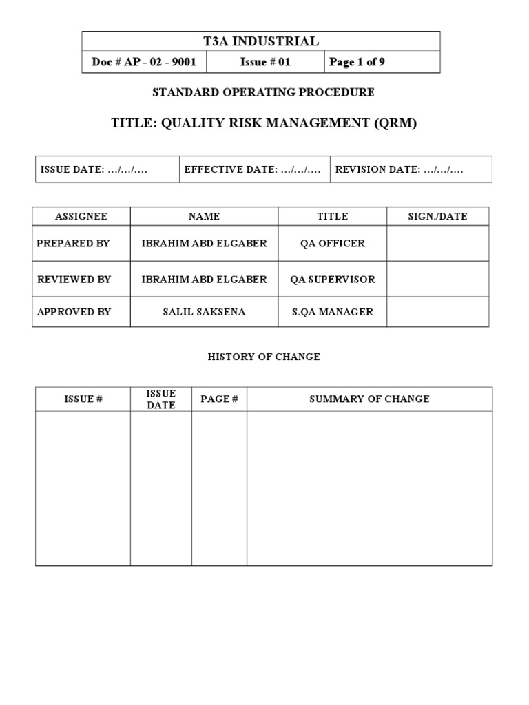 Quality Risk Management SOP | PDF | Risk | Risk Management