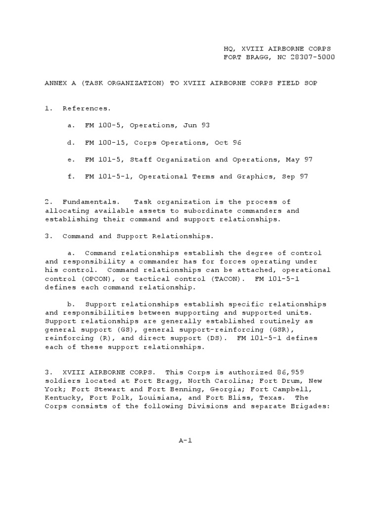 XVIII Airborne Corps Task Organization | PDF | Brigade | Corps