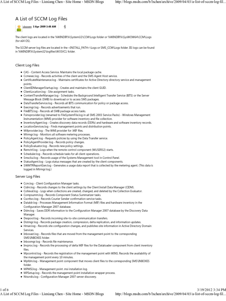 A List of SCCM Log Files | Download Free PDF | Utility Software | Computer Data