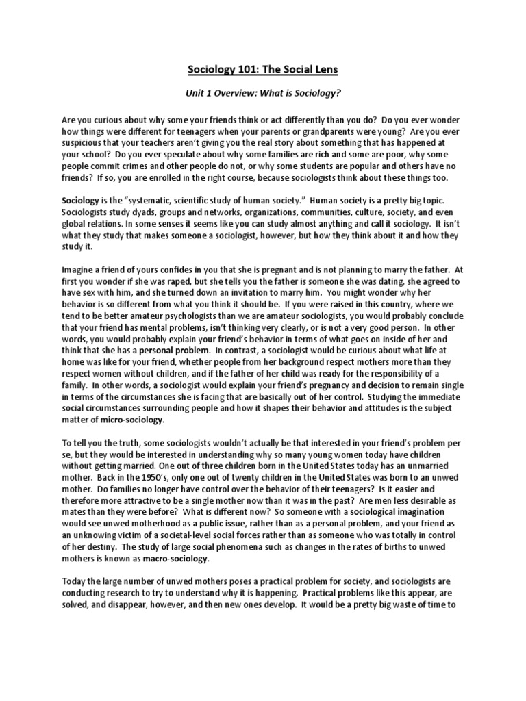 Sociology 101: The Social Lens: Unit 1 Overview: What Is Sociology ...