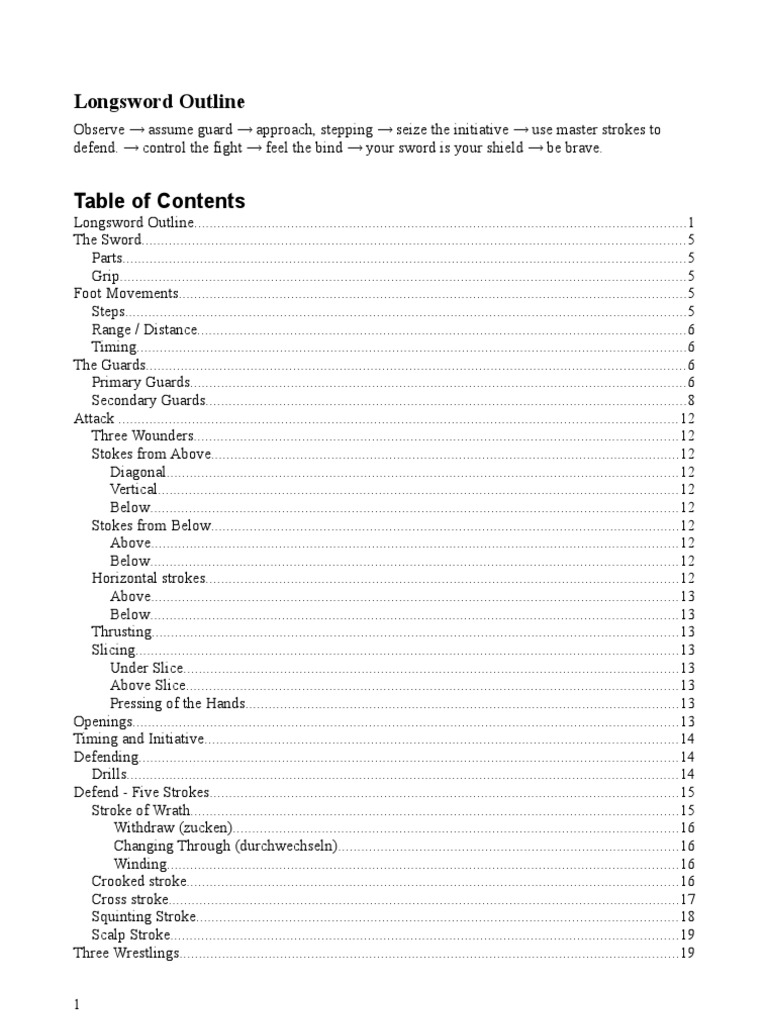 Longsword Techniques and Outline | PDF | Melee Weapons | Blade Weapons