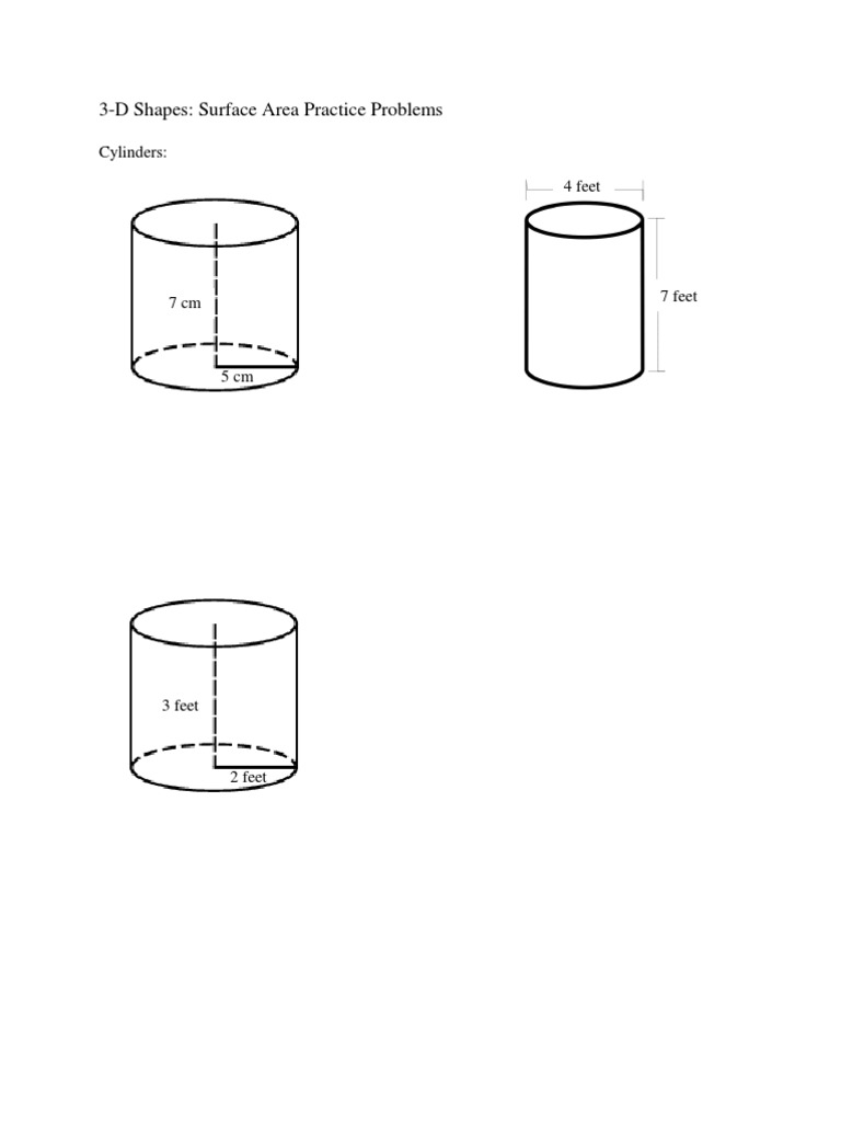 3-D Shapes Surface Area Exercises | PDF