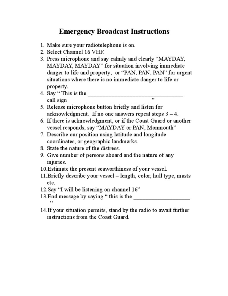 Emergency Broadcast Instructions For Marine VHF | PDF | Science ...