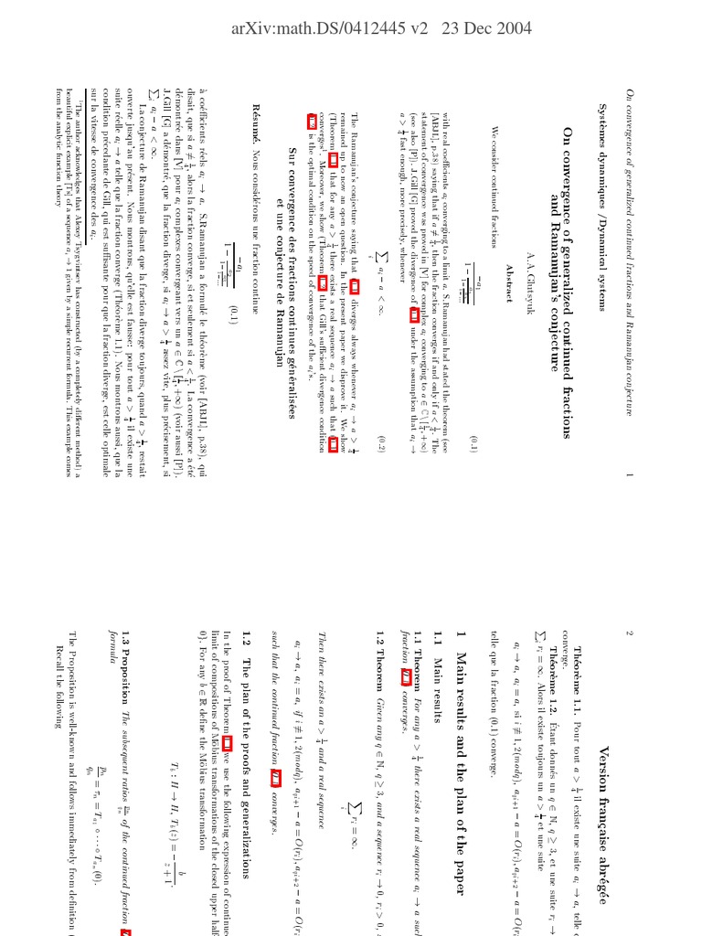 Glutsyuk A A - On Convergence of Generalized Continued Fractions and ...
