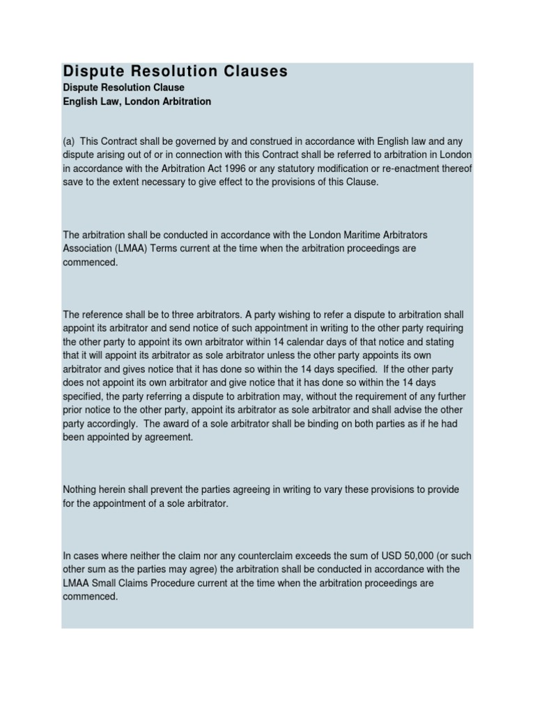 Dispute Resolution Clauses | PDF