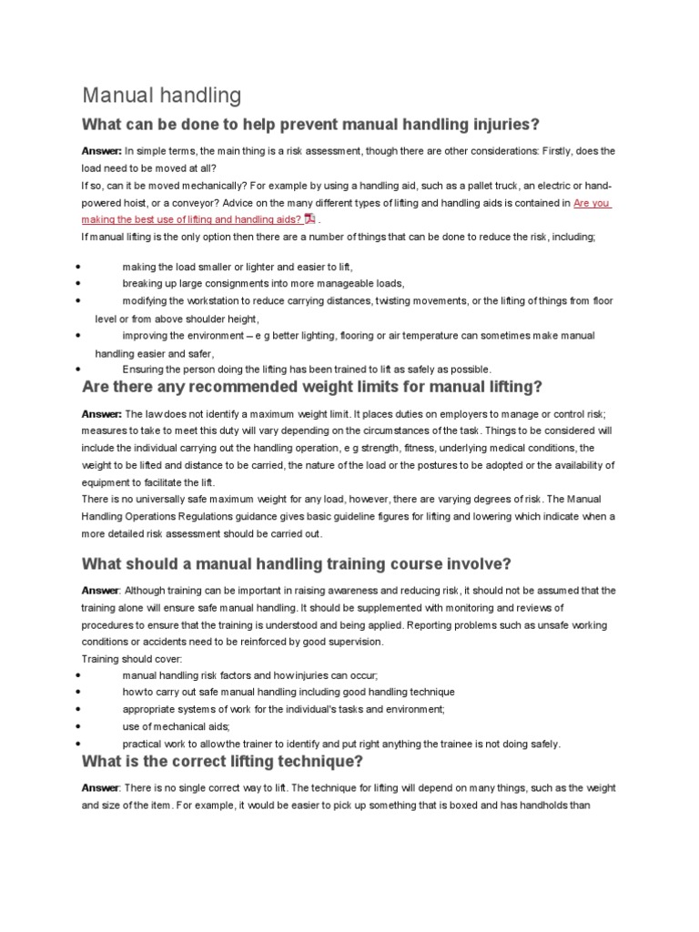 Manual Handling | PDF | Risk | Weight
