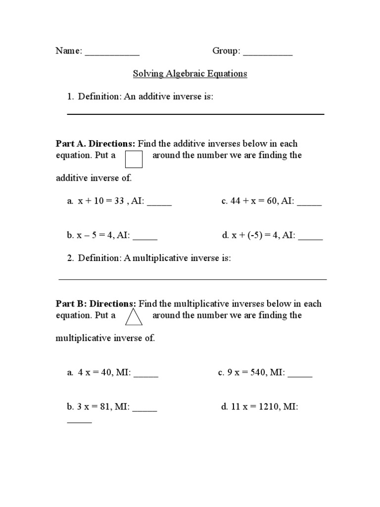 Inverses in Algebraic Equations | PDF
